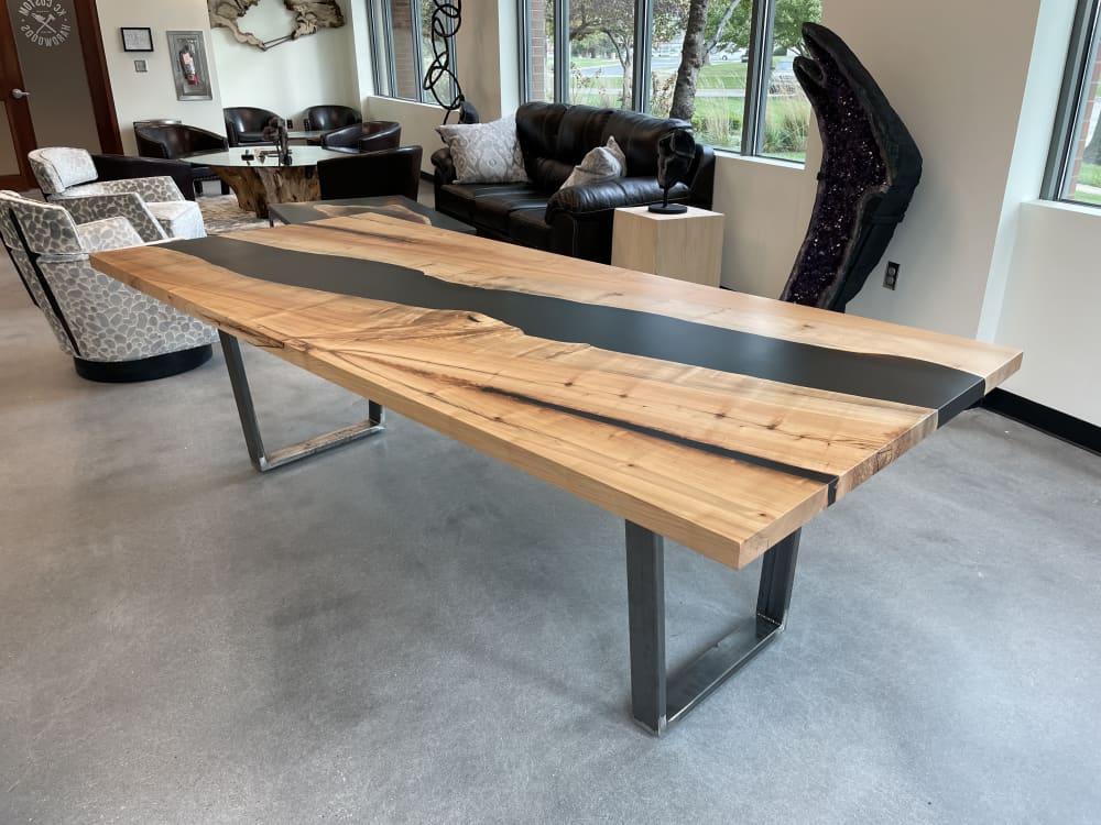 Maple Epoxy River Dining Table 393 by KC Custom Hardwoods | Wescover Tables