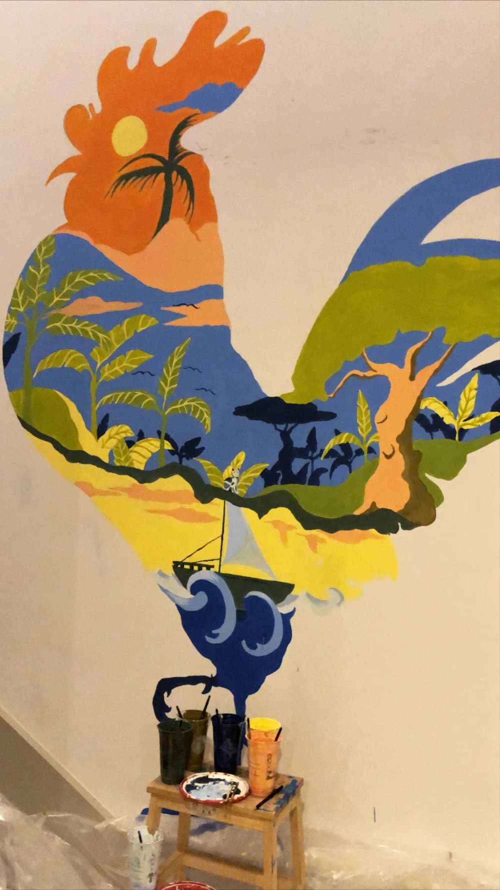 Rabbit, Horse and Rooster mural by Galih Sakti | Wescover Murals