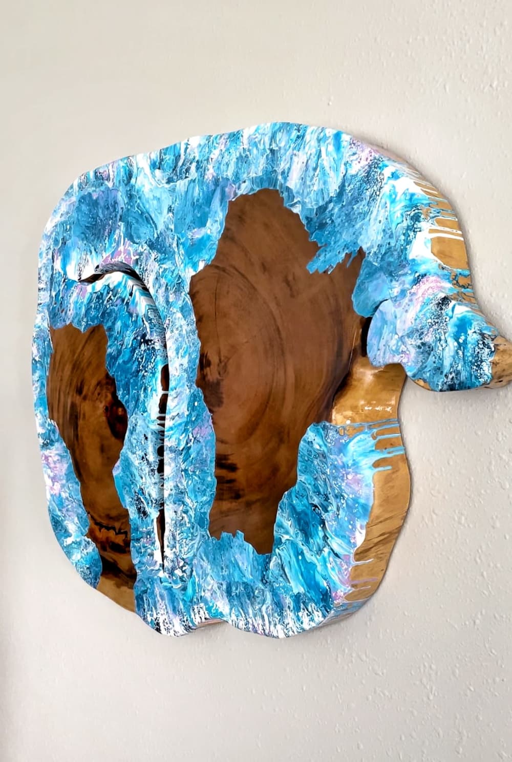 Fluid Art on Exotic Live Edge Cross Cut Slab by Erin Harris | Wescover ...