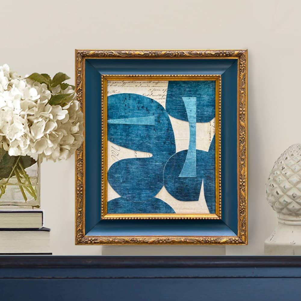 Contemporary Blue Paper Collage in Vintage Frame by Suzanne Nicoll ...