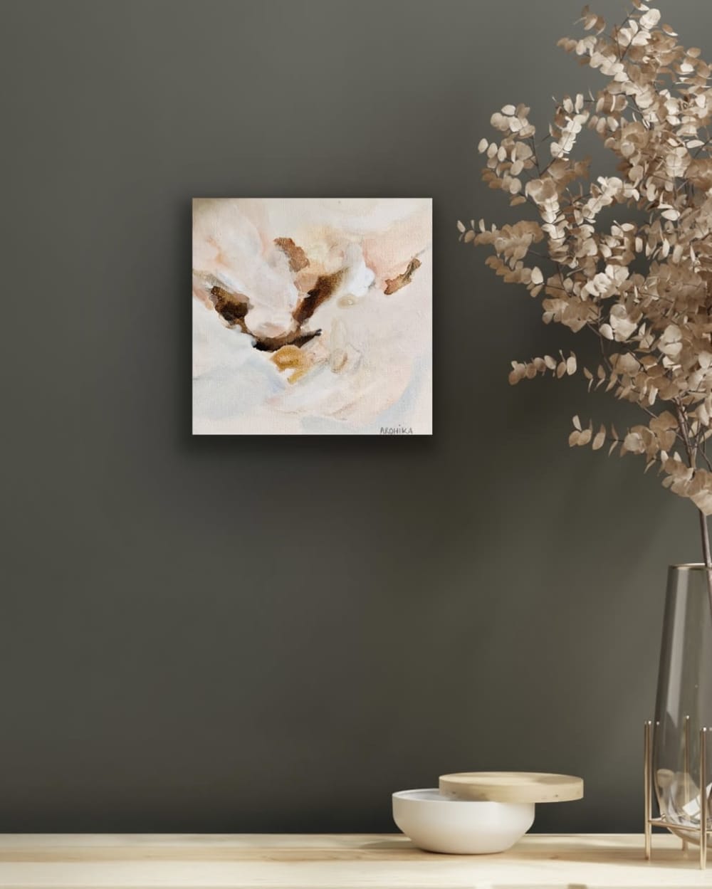 Abstract Painting on Square Canvas in Neutral Tones by Arohika Verma ...