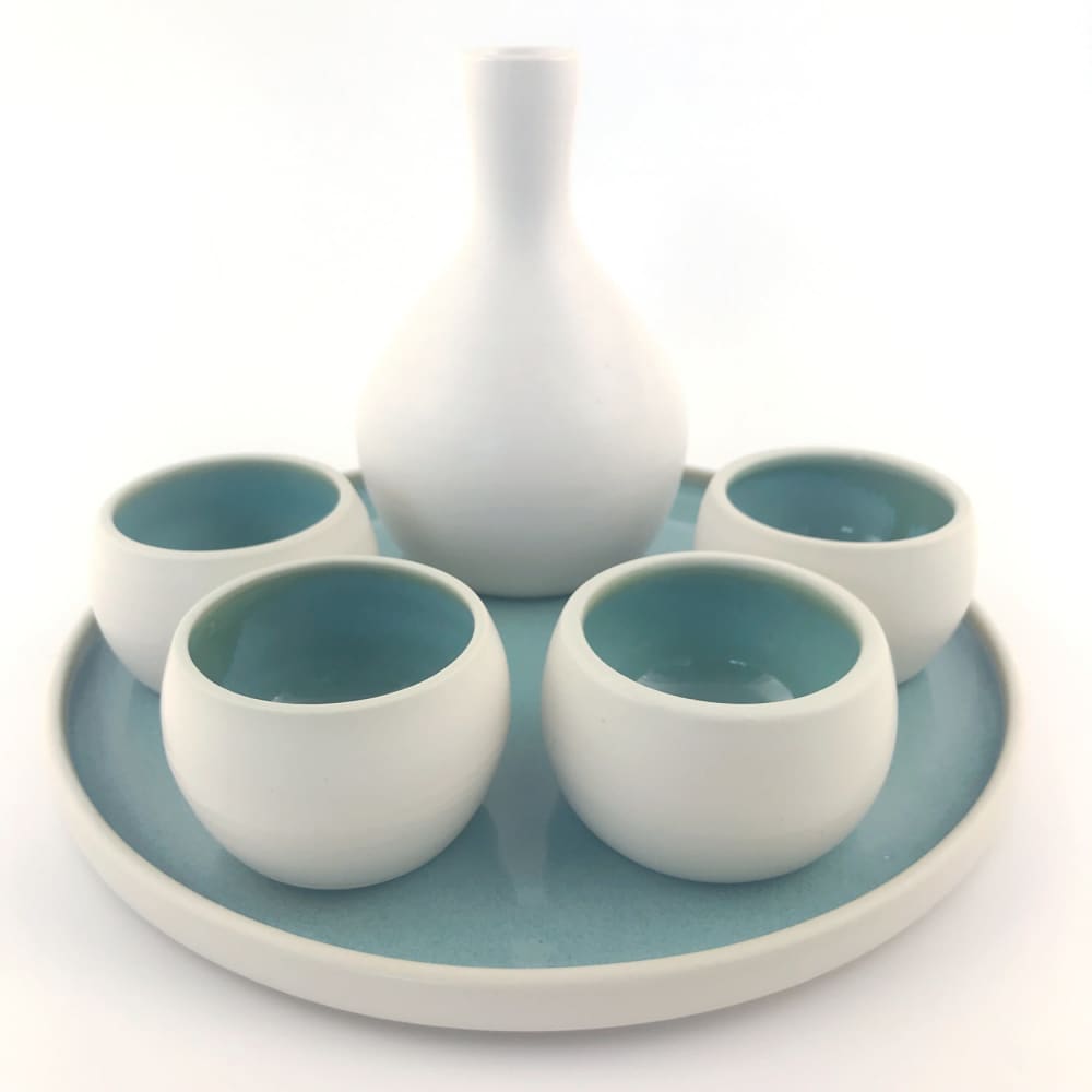 Sake Set White Turquoise by Tina Fossella Pottery | Wescover Drinkware