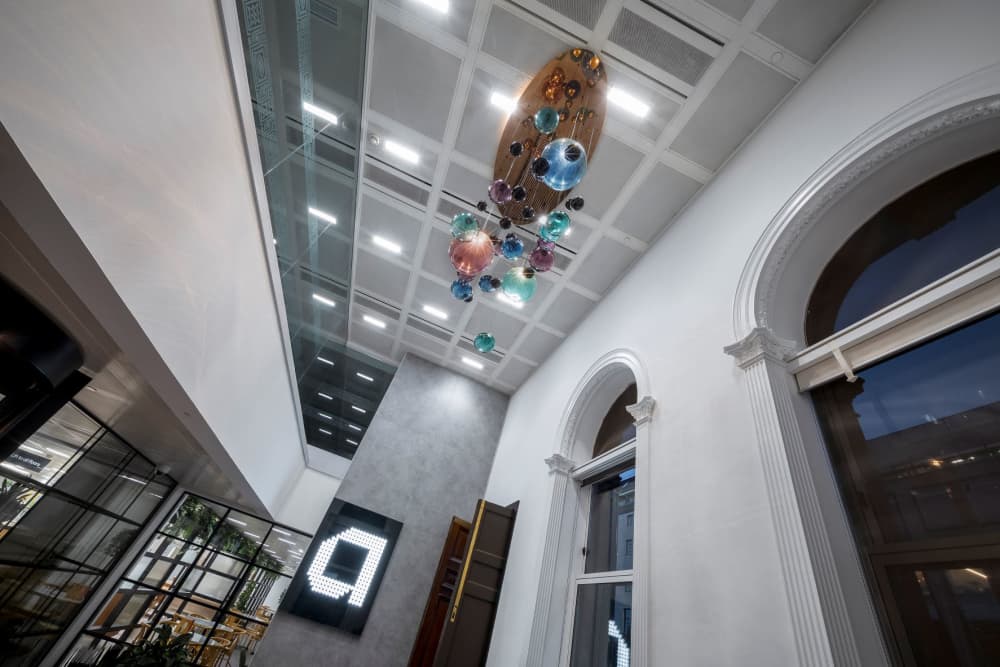 Bespoke light installation by Elin Isaksson Glass at abrdn, Edinburgh ...