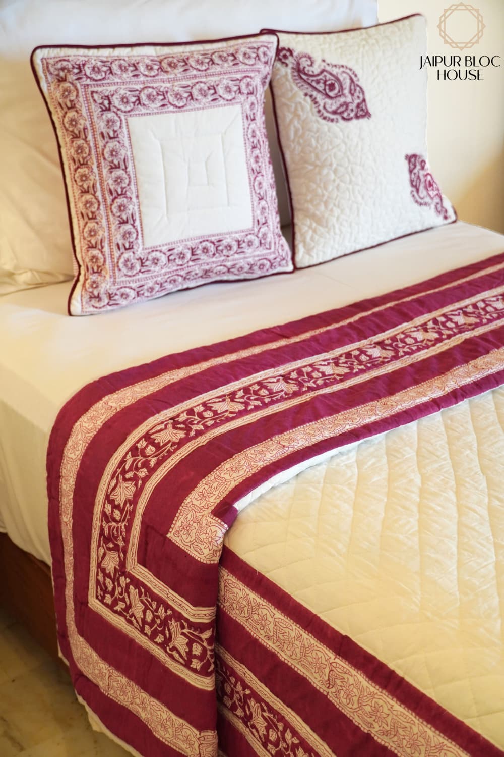 Maroon Statement Single Quilt by Jaipur Bloc House | Wescover Linens ...