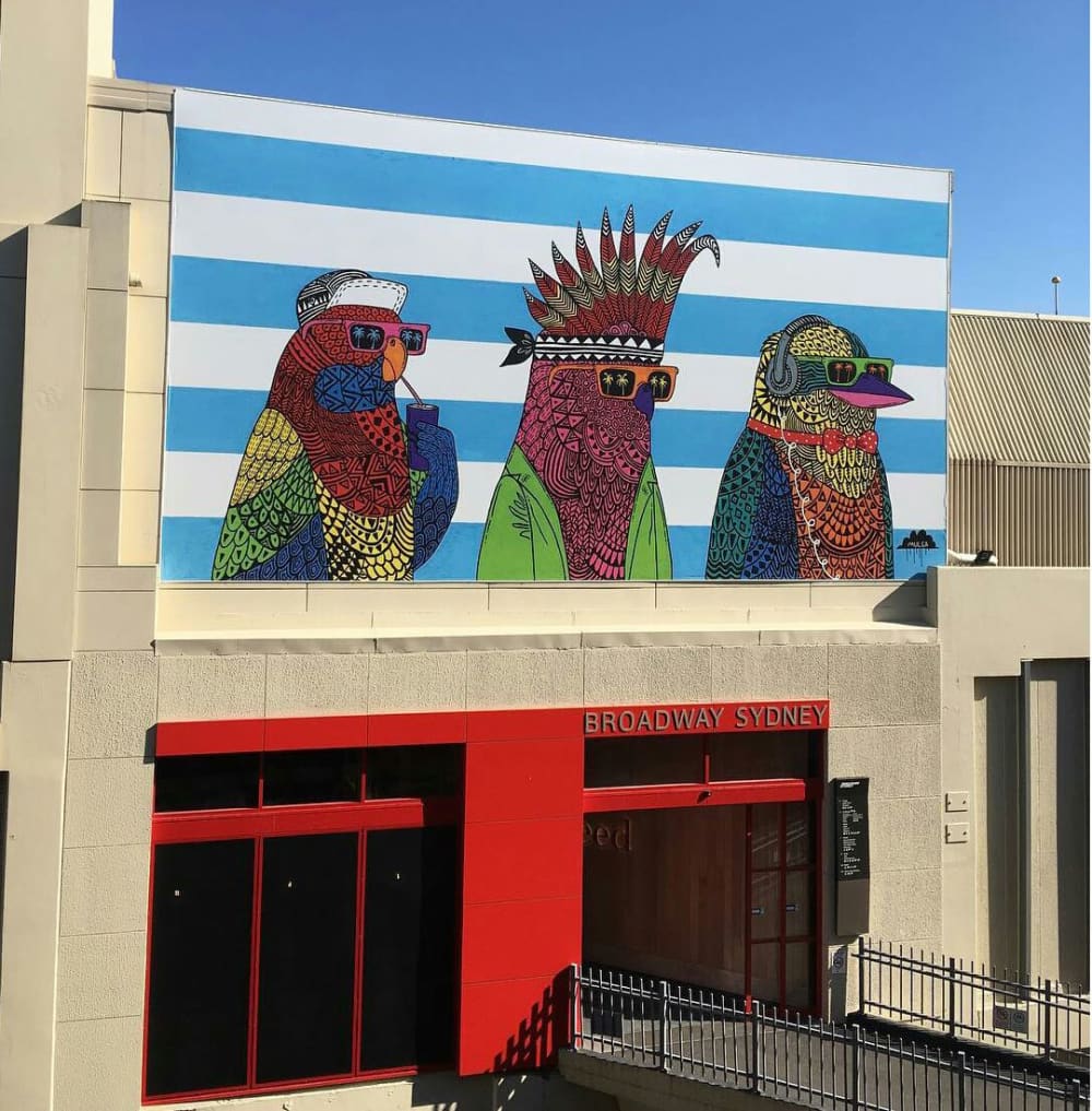 3 Rad Birds at Broadway Shopping centre by Mulga | Wescover Street Murals