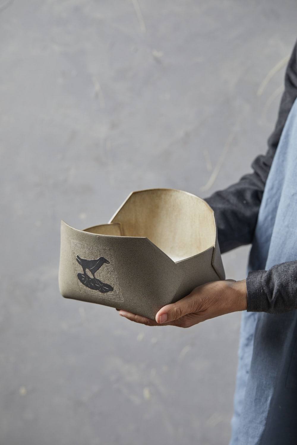 Large Gray Artistic Hand-Folded Pottery Bowl by ShellyClayspot ...