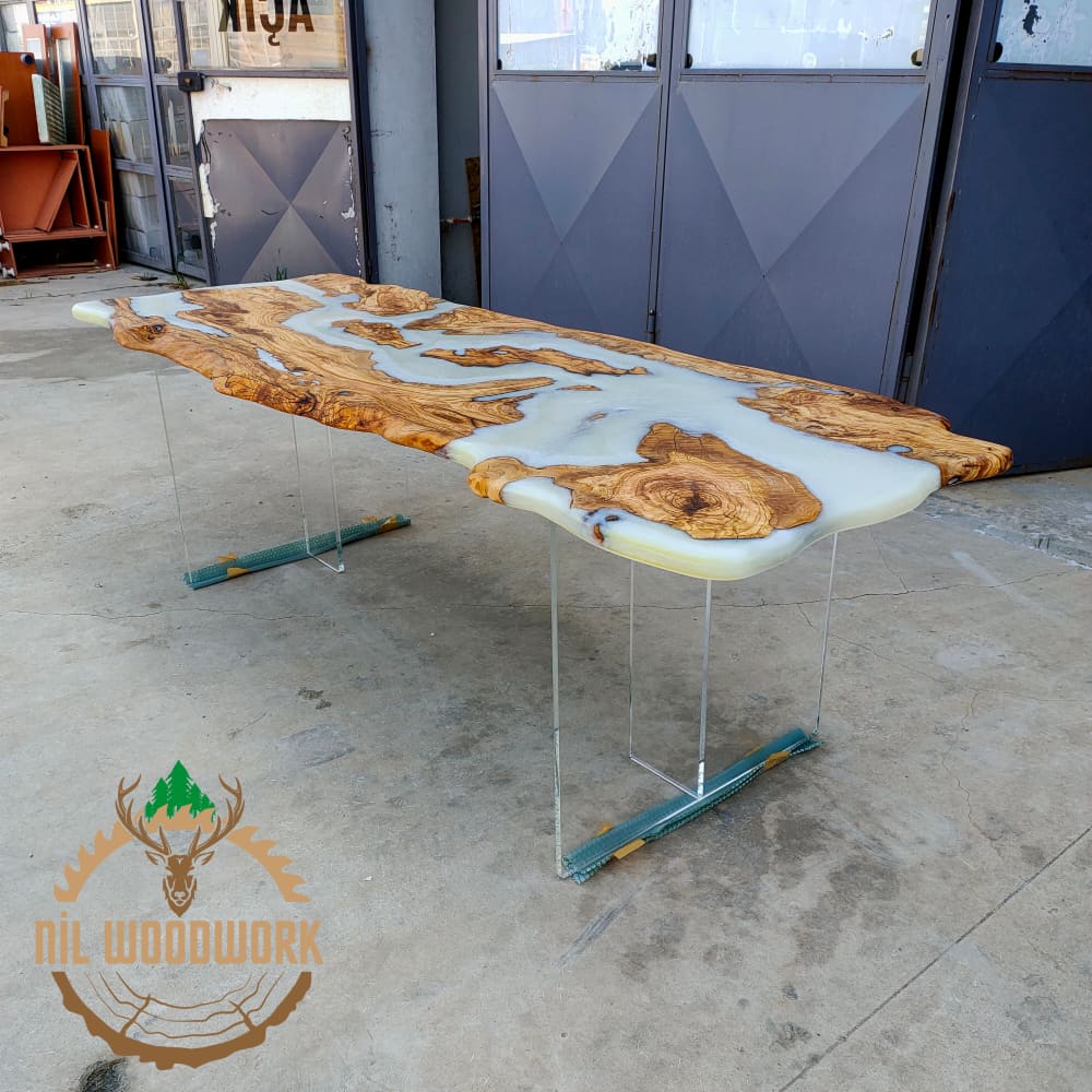 Personalized Epoxy Dining Table Made of Olive Tree by Nil Woodwork ...