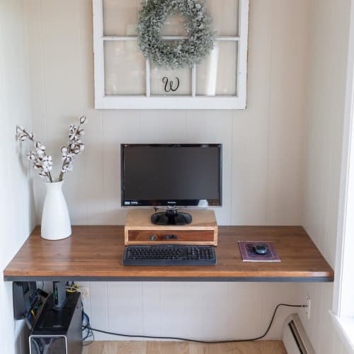 Floating desk and monitor stand combo by Dust & Spark | Wescover Tables