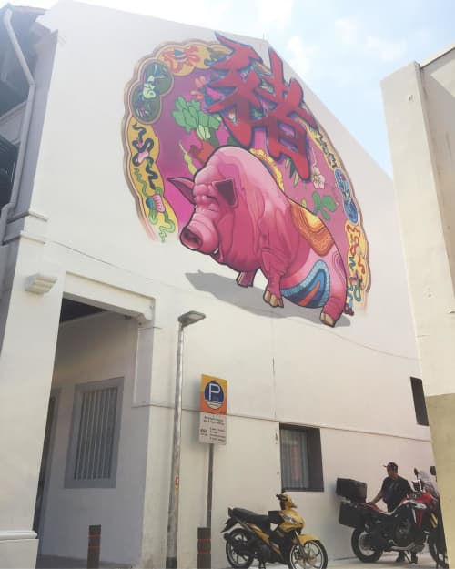 Pig Mural by Didier Jaba Mathieu at The Coconut Club, Singapore ...
