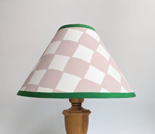 Plaster Pink & Emerald Checkerboard Hand Painted Coolie Lamp by Rosie ...