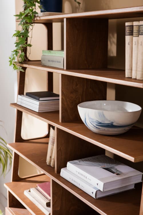 Ladder bookshelf, Modular wall shelving, Custom furniture by Plywood ...