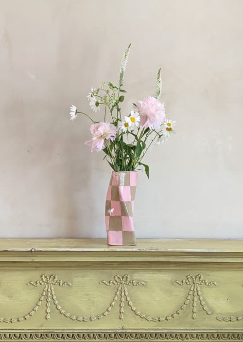 Pink Check Twist Vase by Rosie Gore | Wescover Planters & Vases