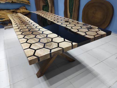 Custom Order Walnut Tree Black Epoxy Table, Dining Table by ...