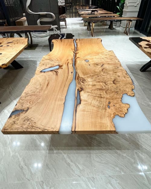 Light Wood Dining Table, White Epoxy Resin Table by Tinella Wood ...