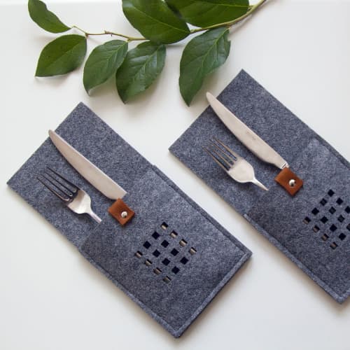 Grey felt Cutlery holders pockets "Little Squares" Set of 2 by ...