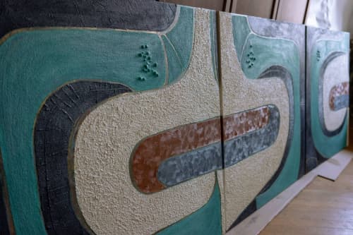 Set of 3 large abstract midcentury modern painting original by Berez ...