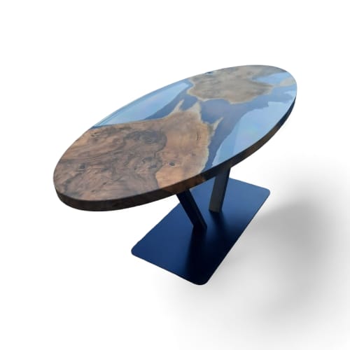 Custom Walnut Epoxy Oval Dining Table by Ironscustomwood | Wescover Tables