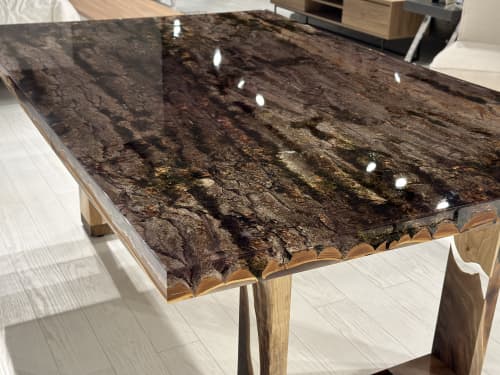 Special Tree Bark & Moss Epoxy Table by Tinella Wood | Wescover Tables