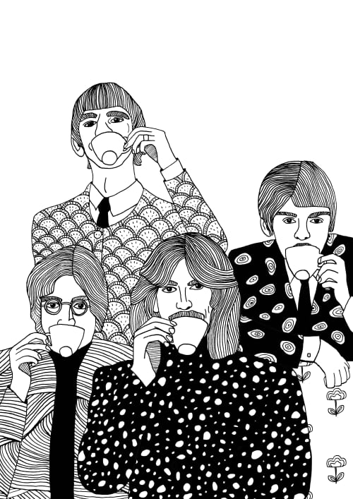 The Beatles Drinking Tea Art Print by Carissa Tanton | Wescover Paintings