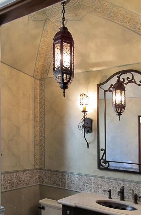 Moroccan-Inspired Powder Room by Jeff Raum Studios | Wescover Murals