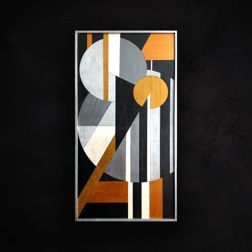Abstract Geometric Wood Wall Art with Gold and Copper by Skal ...