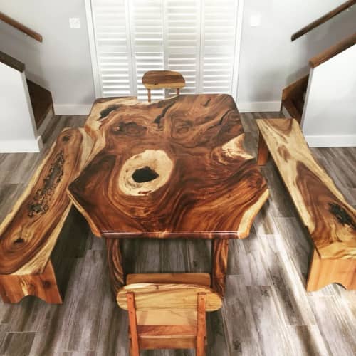 Monkey Pod Dining Table w Chairs & Benches by Kini Ziegner at Oahu ...