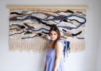 Large Scale Neutral and Blue Weaving by Ama Fiber Art | Wescover Wall ...